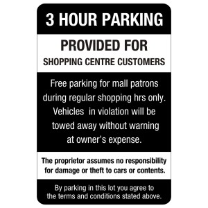 3 Hour Parking Regulation Sign 16″ x 24″ – BC Site Service